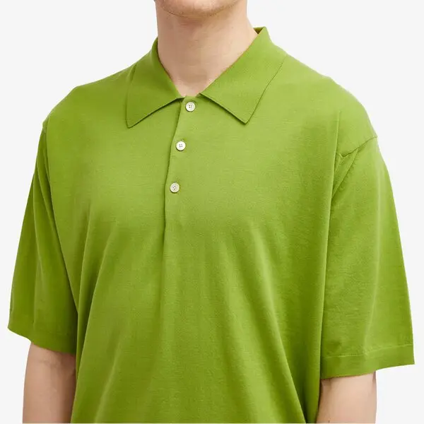 Auralee Cotton Knit Polo Shirt In Sage Green - 50% Off | Editorialist